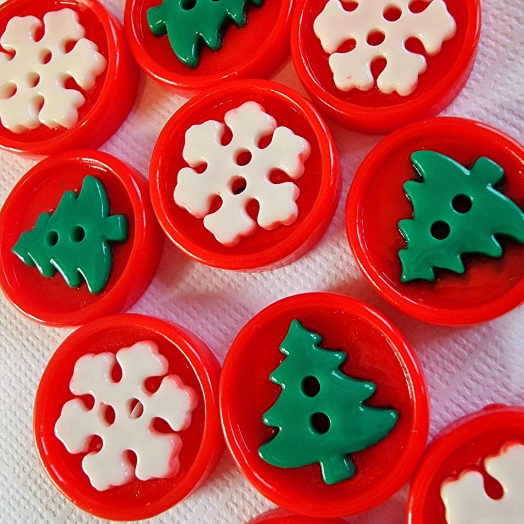 10 X Christmas Buttons - 20mm - Round - 2 Hole - Resin, Xmas, Snowflake ...