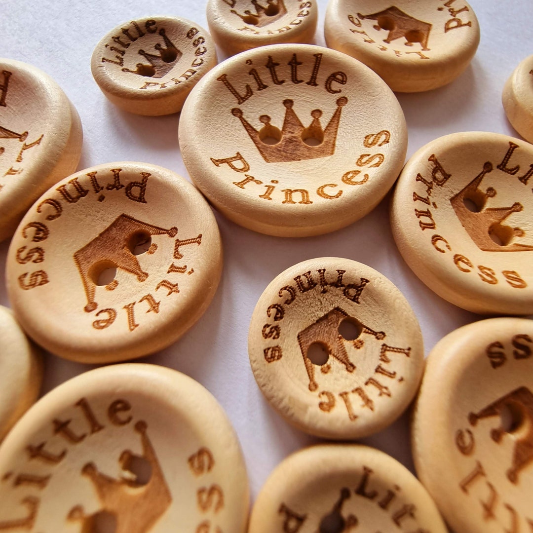 10 X Wooden Little Princess Buttons - 15mm, 20mm, 25mm, Crown, Royal ...