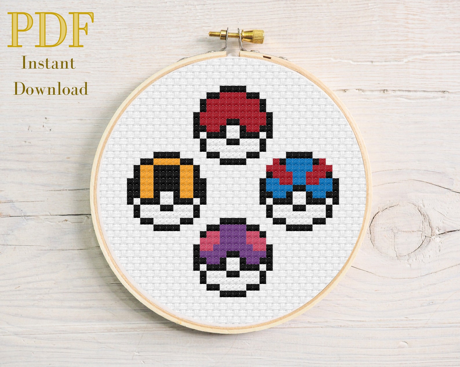 Game Boy Color and Pokeballs Cross Stitch Pattern PDF Instant - Etsy