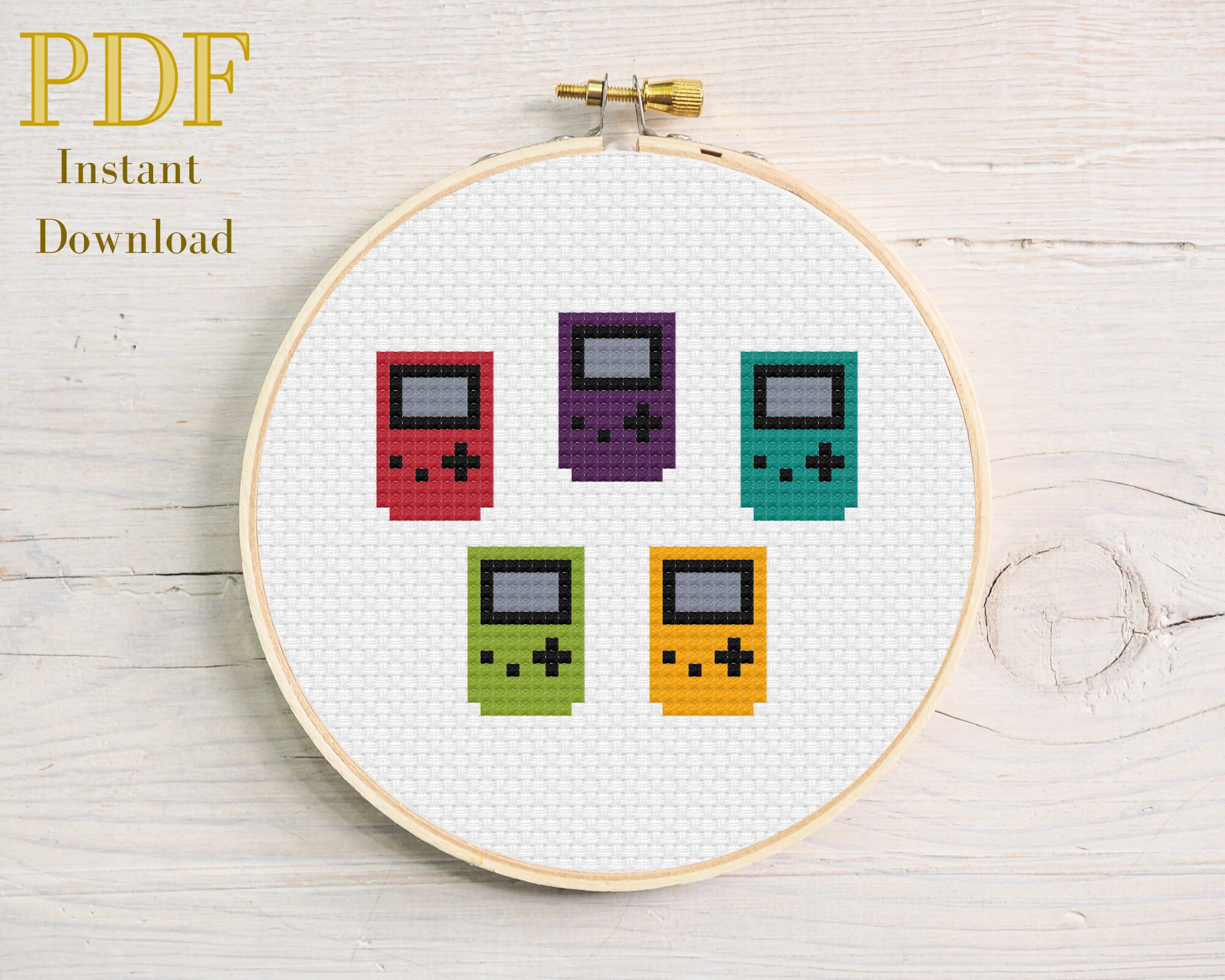 Game Boy Color and Pokeballs Cross Stitch Pattern PDF Instant Download ...