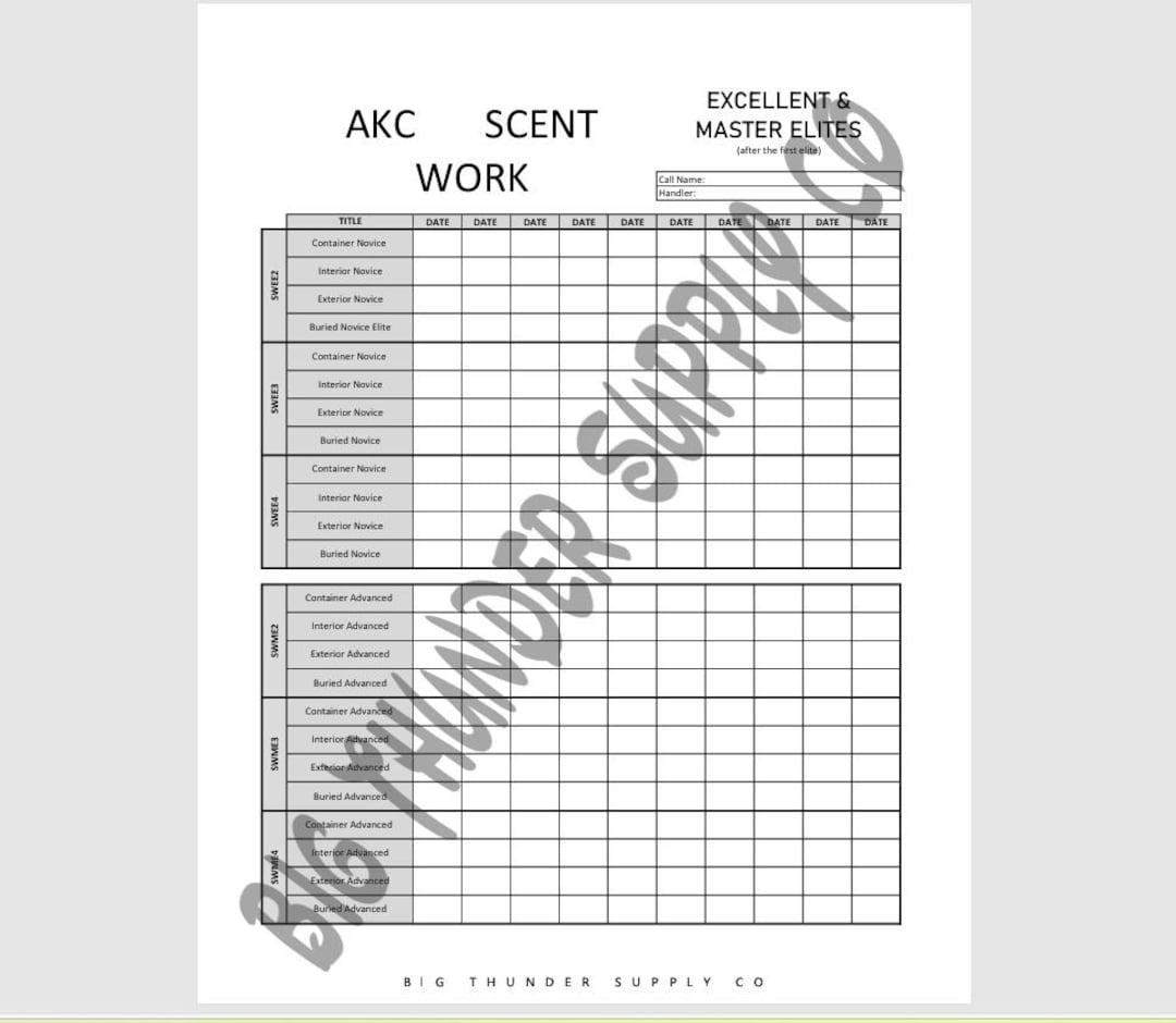 AKC Scent Work EXCELLENT & MASTER Elites Title Progression Tracking ...
