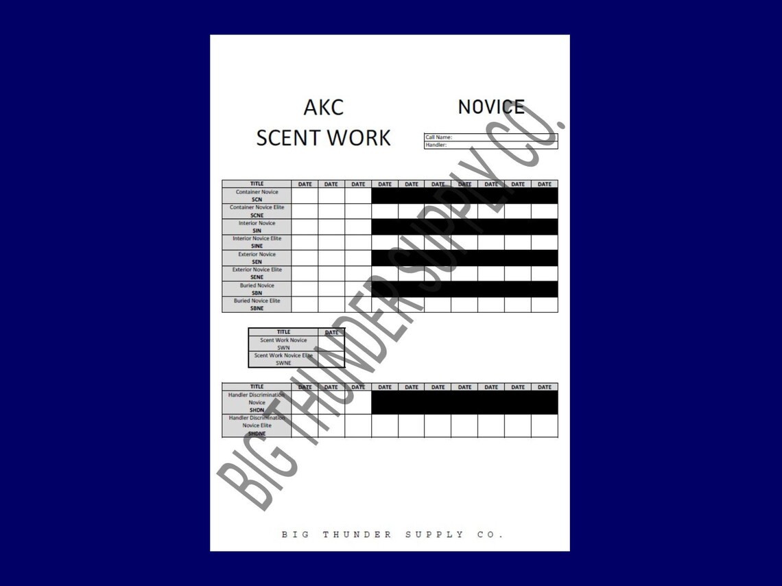 AKC Scent Work NOVICE Title Progression Tracking Sheet - Etsy