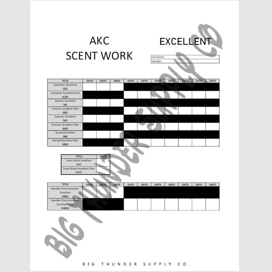AKC Scent Work EXCELLENT Title Progression Tracking Sheet - Digital ...