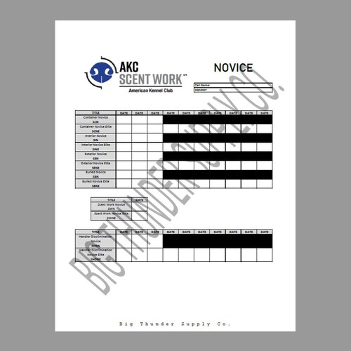 AKC Scent Work NOVICE Title Progression Tracking Sheet - Etsy