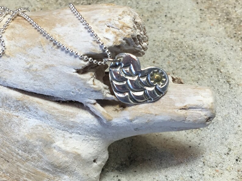 Fine Silver (.99%) Heart Pendant/necklace With Antiqued Waves and ...