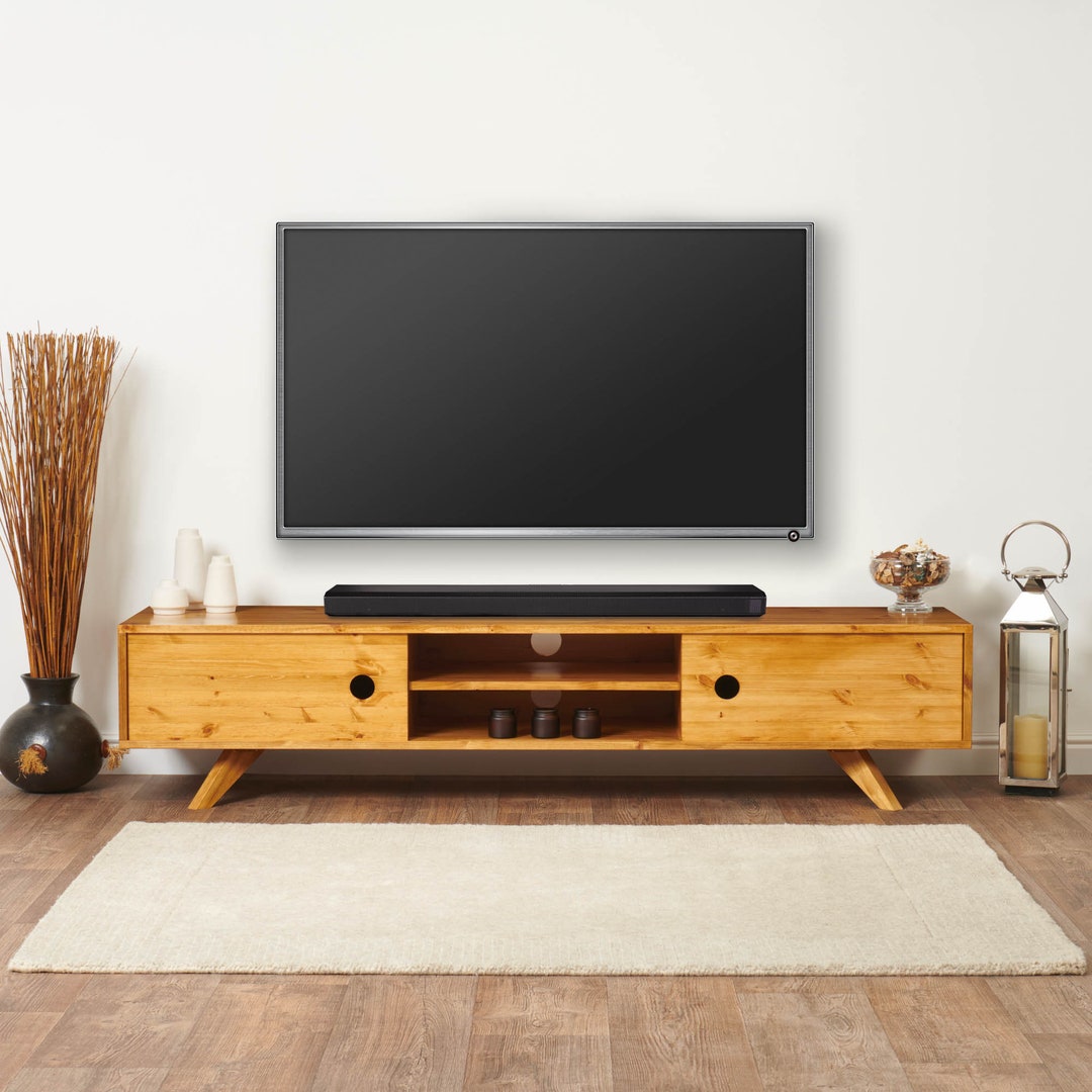 170cm Wide TV Stand With Storage. Solid Wood. Rustic Long TV Cabinet ...