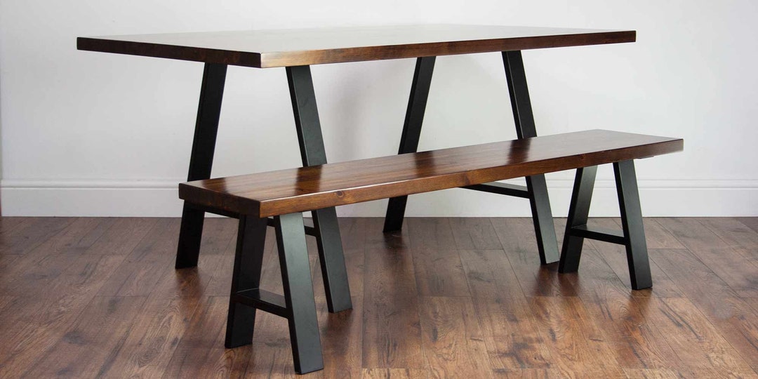Industrial Dining Table & Bench Set Option. Solid Wood. Steel A-frame ...