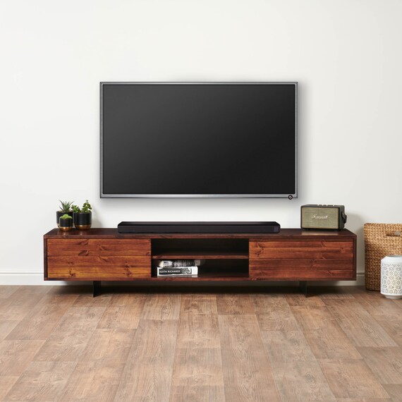 Floating Effect TV Unit. Solid Wood. 200cm Extra Wide Low TV Cabinet with Storage Open Shelf. Scandi Industrial Style. Custom Sizes. Etsy