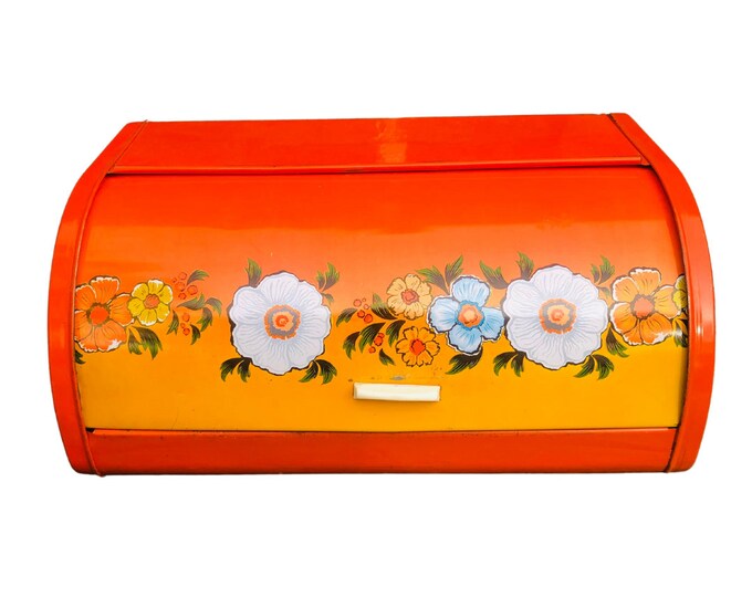 Vintage Retro Bread Box From the 70s, Orange Bread Bin With Flowers - Etsy