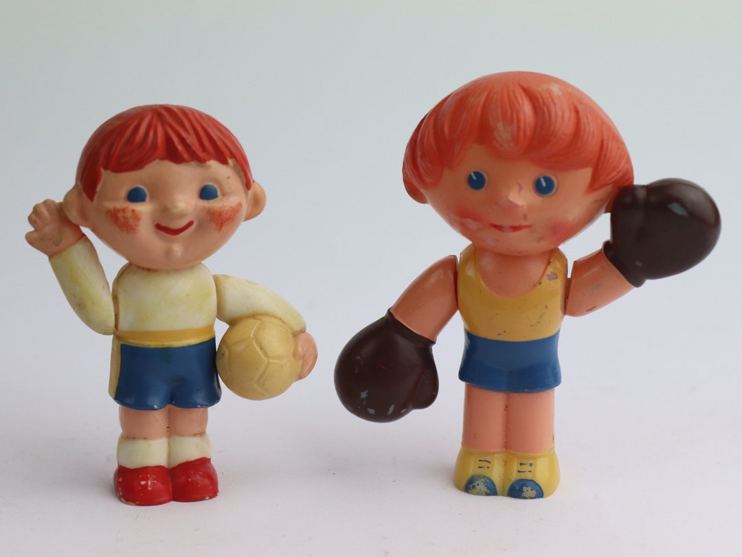 Pair of Soviet Miniature Dolls Athletes Footballer and Boxer, Vintage ...