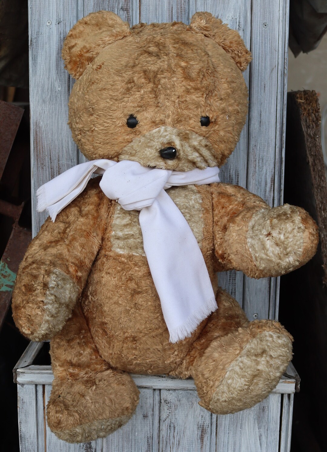 Very Old Big Soviet Plush Teddy Bear. Vintage Straw Bear. Felted Soviet ...