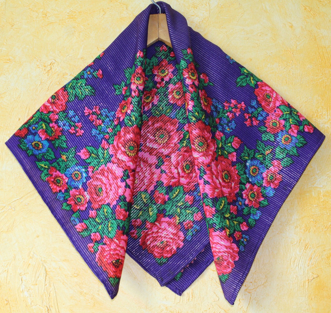Soviet Shawl. Soviet Scarf With Lurex. Babushka Shawl. Ukrainian Style ...