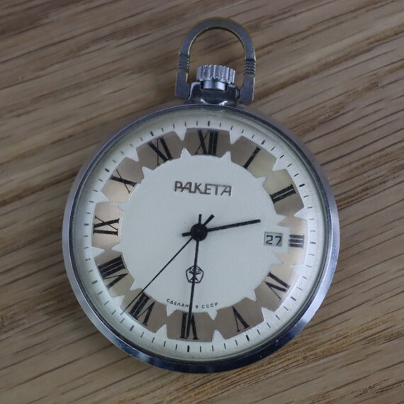1984 Soviet pocket watch, Raketa, vintage mechanical … - Gem