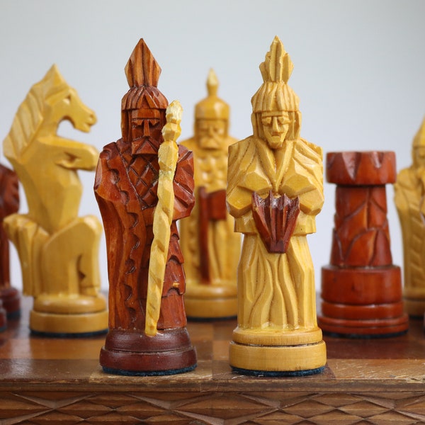 Carved Wooden Chess Set - Etsy