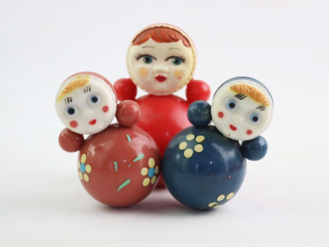 Set of 3 Soviet Roly-poly Toys. Nevalyashka. Vintage Celluloid. Tilting ...