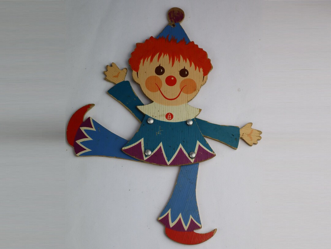 1969 Vintage Alfred Mertens Pfullingen Clown, Articulated Wooden Doll ...