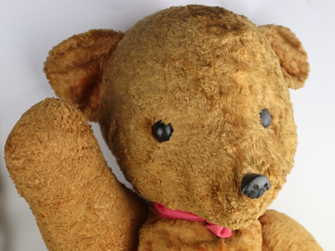 Big Soviet Straw Filled Teddy Bear. Plush Vintage Bear. Felted Toy Bear ...