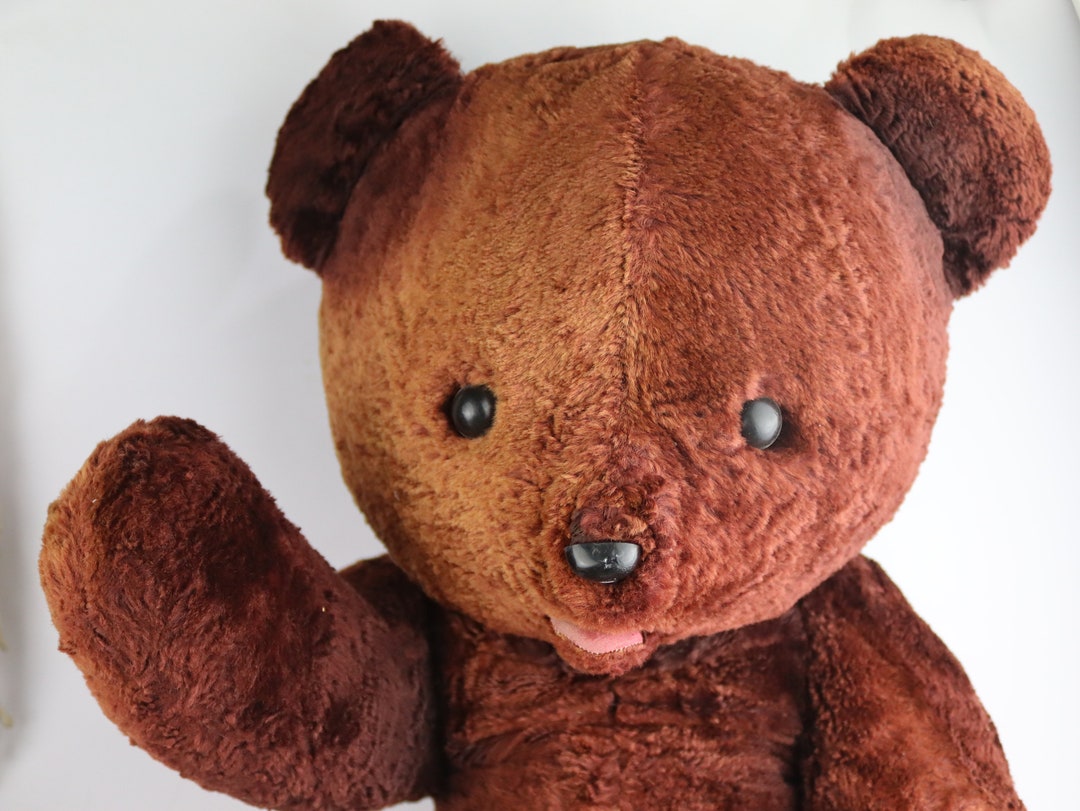 Big Soviet Straw Filled Teddy Bear. Plush Vintage Bear. Felted Toy Bear ...