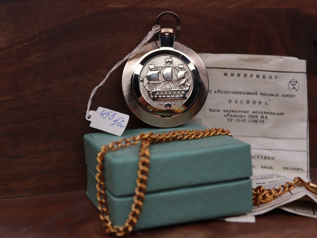 1991 New Soviet Pocket Watch Raketa Sailboat, Ship Watch, Vintage ...
