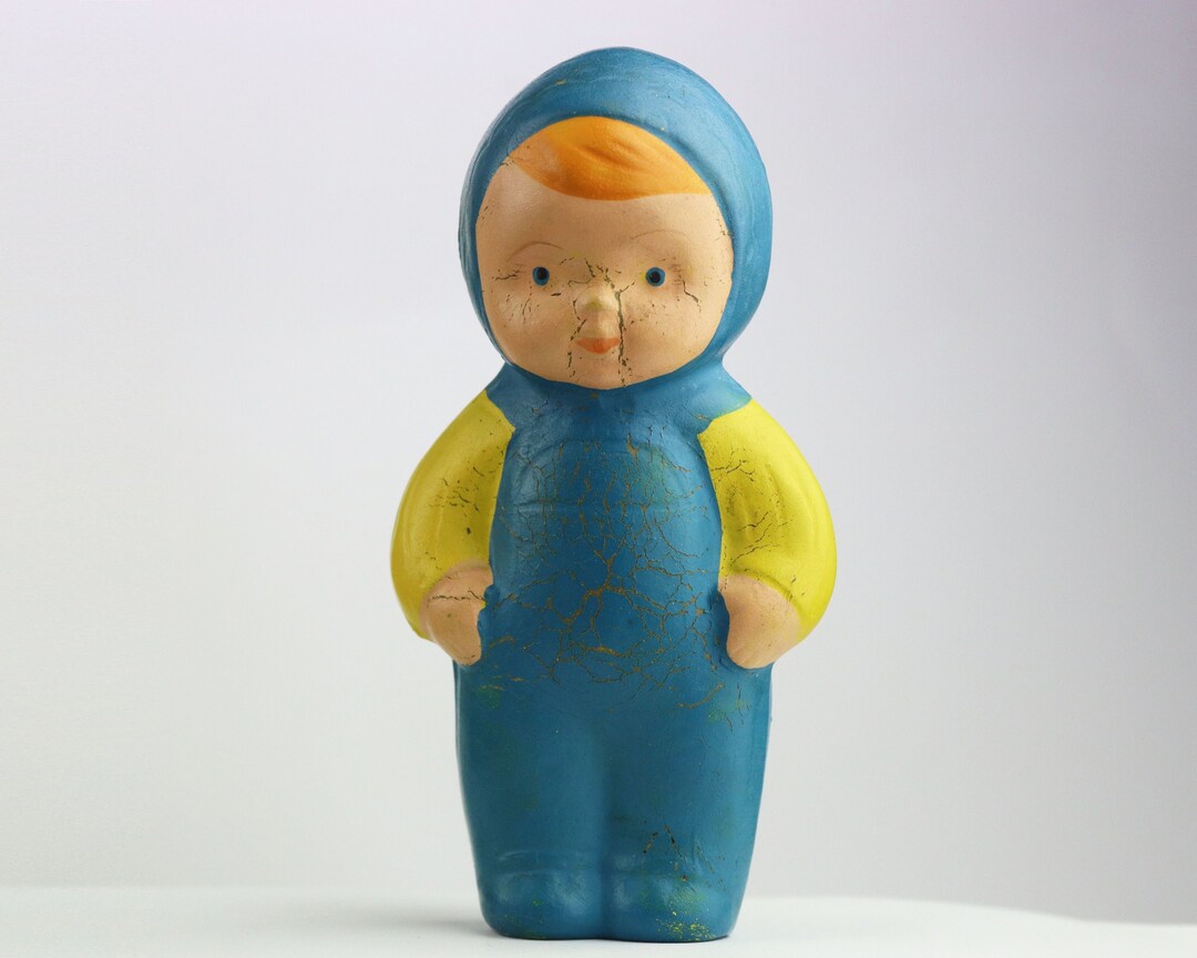 Rare Cute Soviet Rubber Funny Little Kid in Winter Clothes. USSR Toy ...