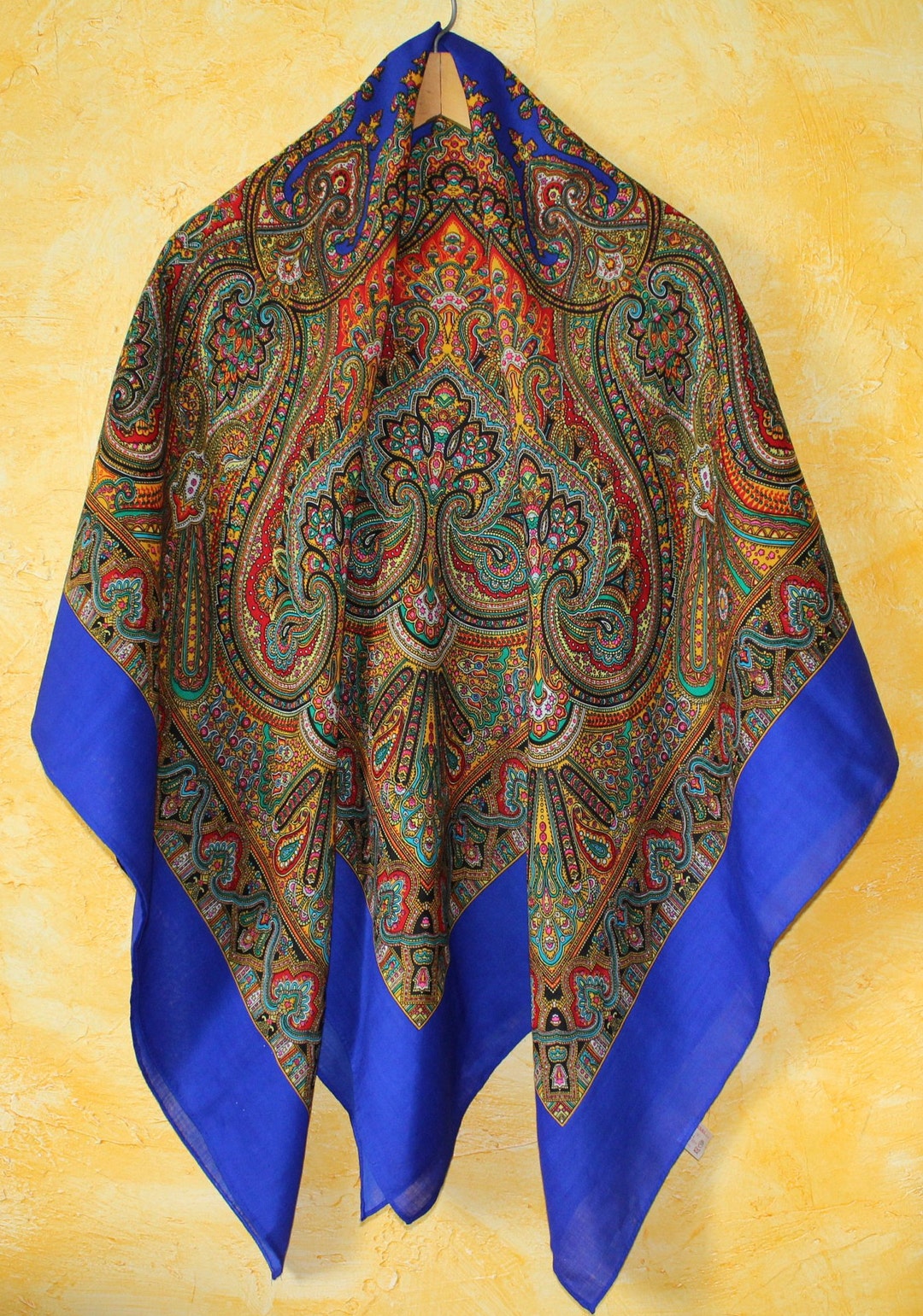 Sehr großes Vintage Tuch. Wolle blauer Schal. Wollschal. Ukrainischen ...