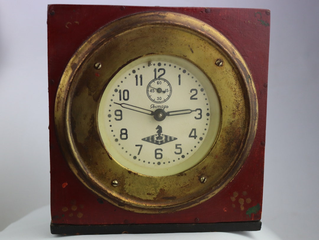 Soviet Clock Jantar, Chess Theme Clock, Wooden Clock USSR With Chess ...