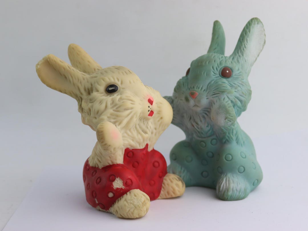 Cute Duet of Soviet Rubber Toys Rabbits. Hare Toy Made Ussr Doll ...
