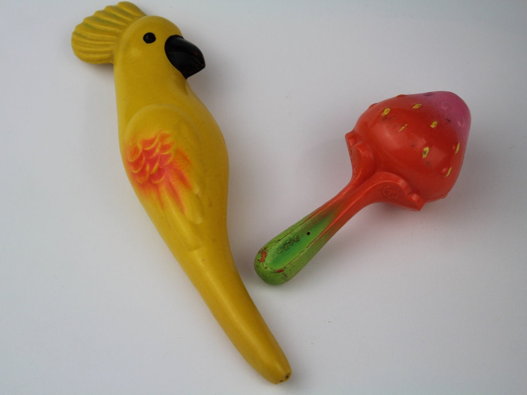 Set of 2 Soviet Baby Rattles, Parrot, Strawberry, Beanbag, Maraca ...