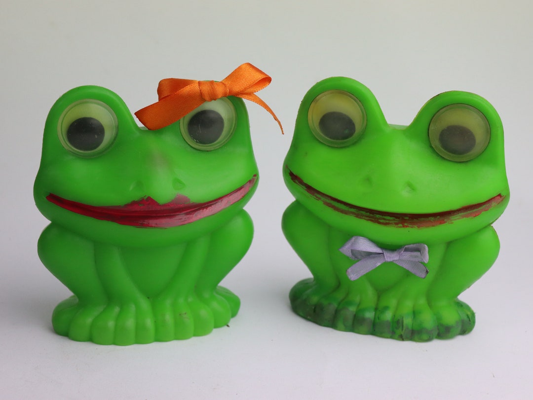 Paif of Cute Soviet Plastic Toads Girl and Boy. Soviet Toy Frog ...