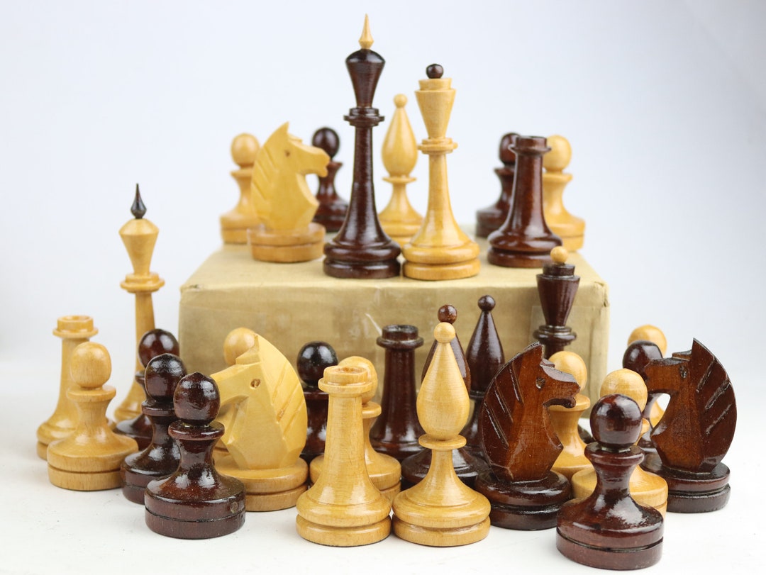 1984 New Soviet Chess Pieces, Vintage Wooden Chess USSR, Wood Chess Set ...
