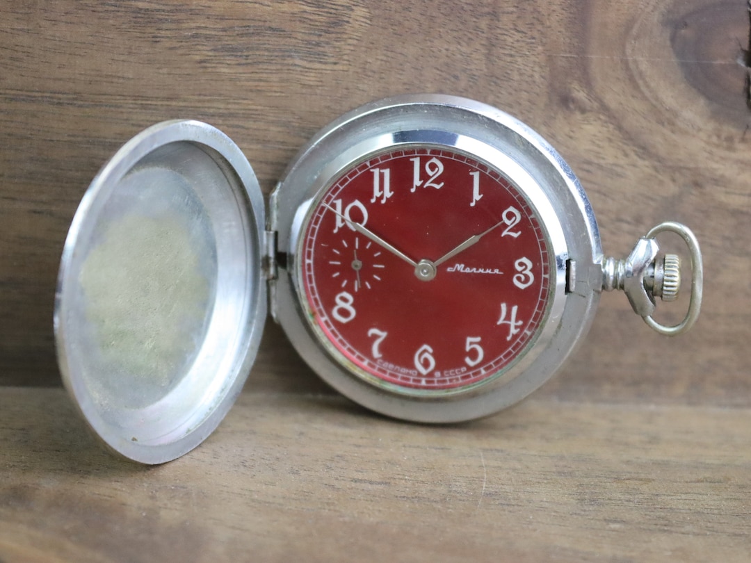Soviet Pocket Watch, Red Dial, Vintage Mechanical Pocket Watch USSR ...