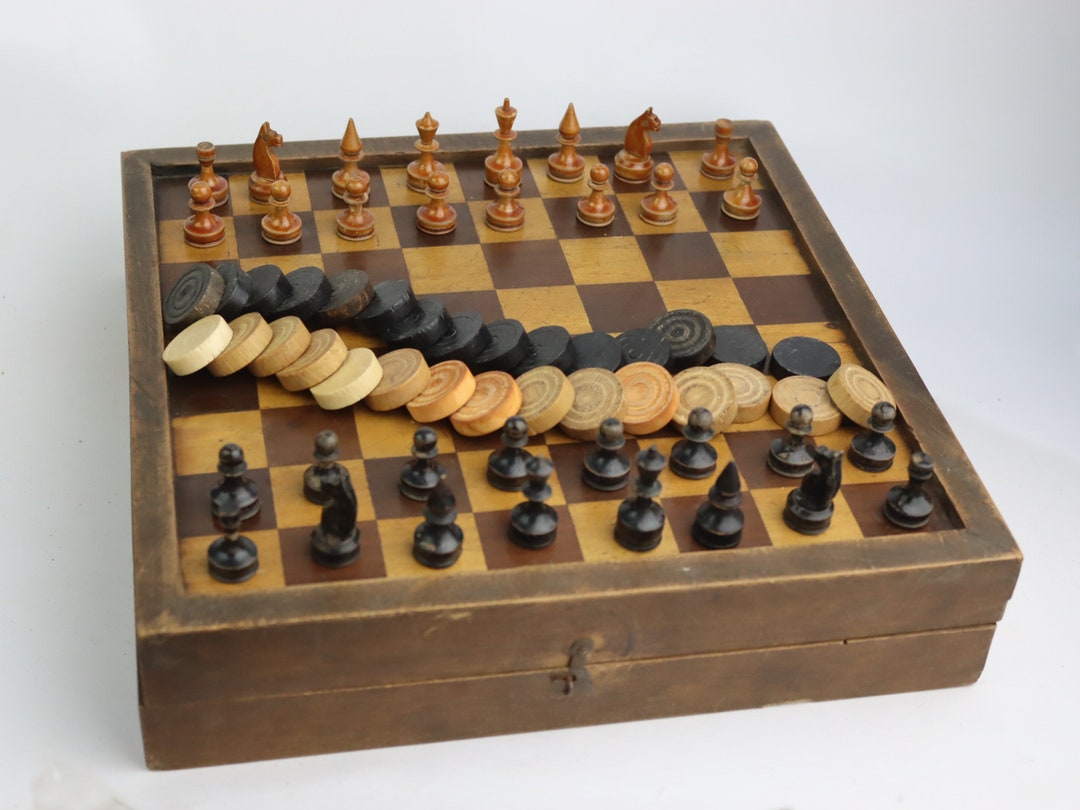 4 in 1 Very Rare Vintage Wooden Game Set Chess, Checkers, Backgammon ...