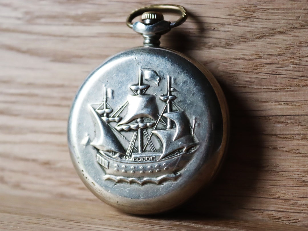 Vintage Soviet Pocket Watch. Ship. Mechanical Watch MOLNIJA USSR. Cream ...