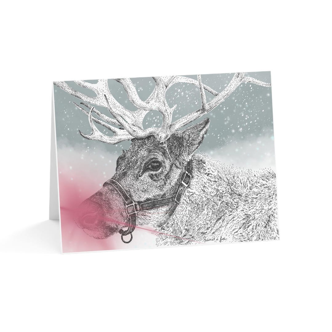 Rudolph the Red-nosed Reindeer Stipple Christmas Greeting Cards (1, 10 ...