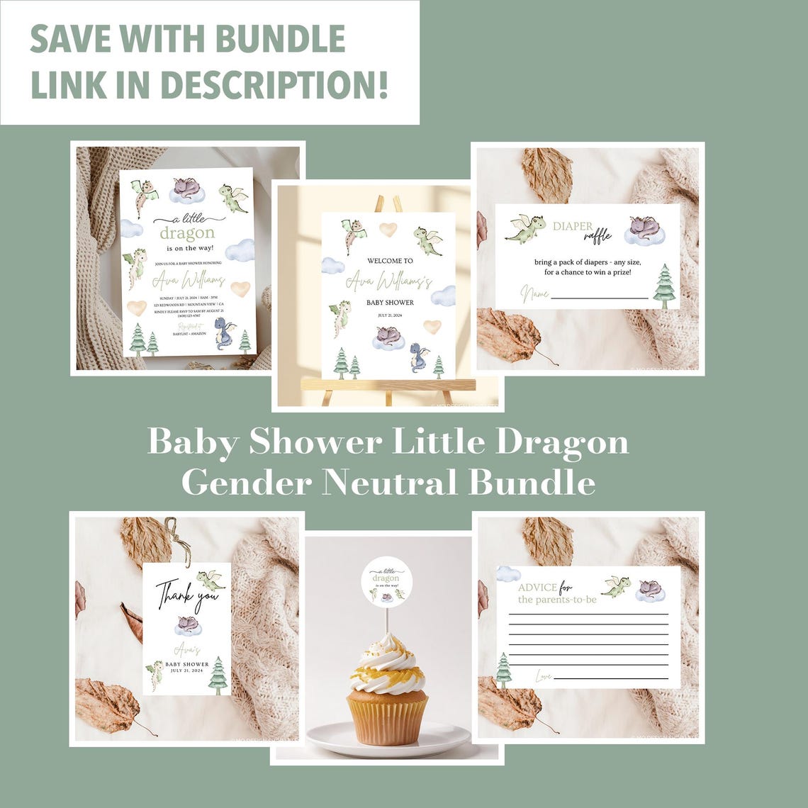 Dragon Baby Shower Diaper Raffle Card | Year of the Dragon | Boy Girl ...