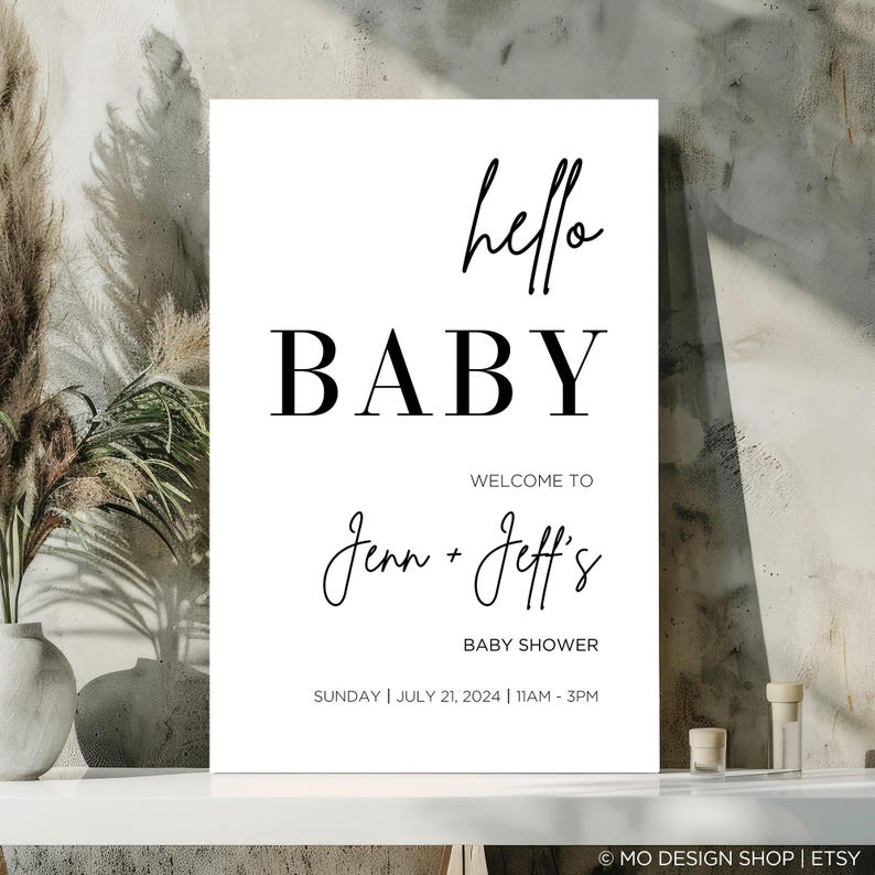 Minimalist Gender Neutral Baby Shower Welcome Sign Template | Boy Girl ...
