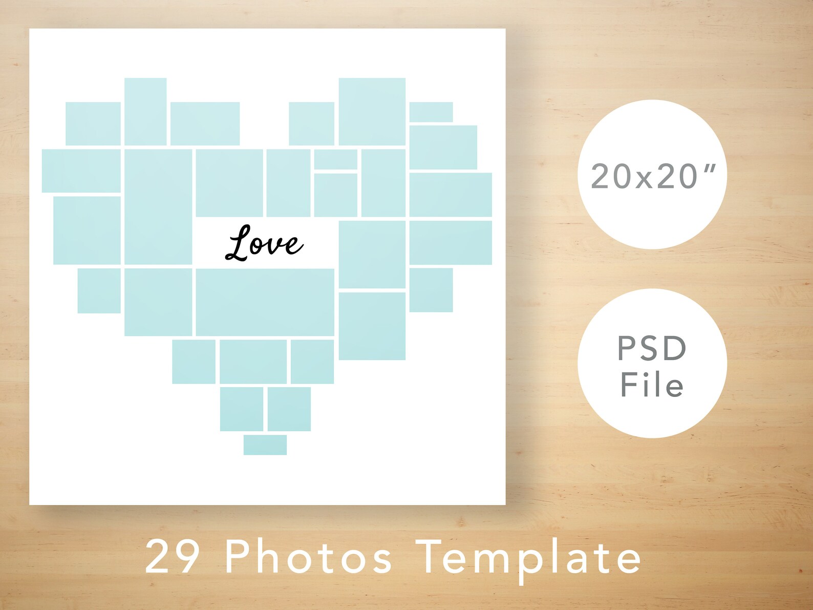 20x20" Heart Photo Collage Template | Love Photo Collage Template ...