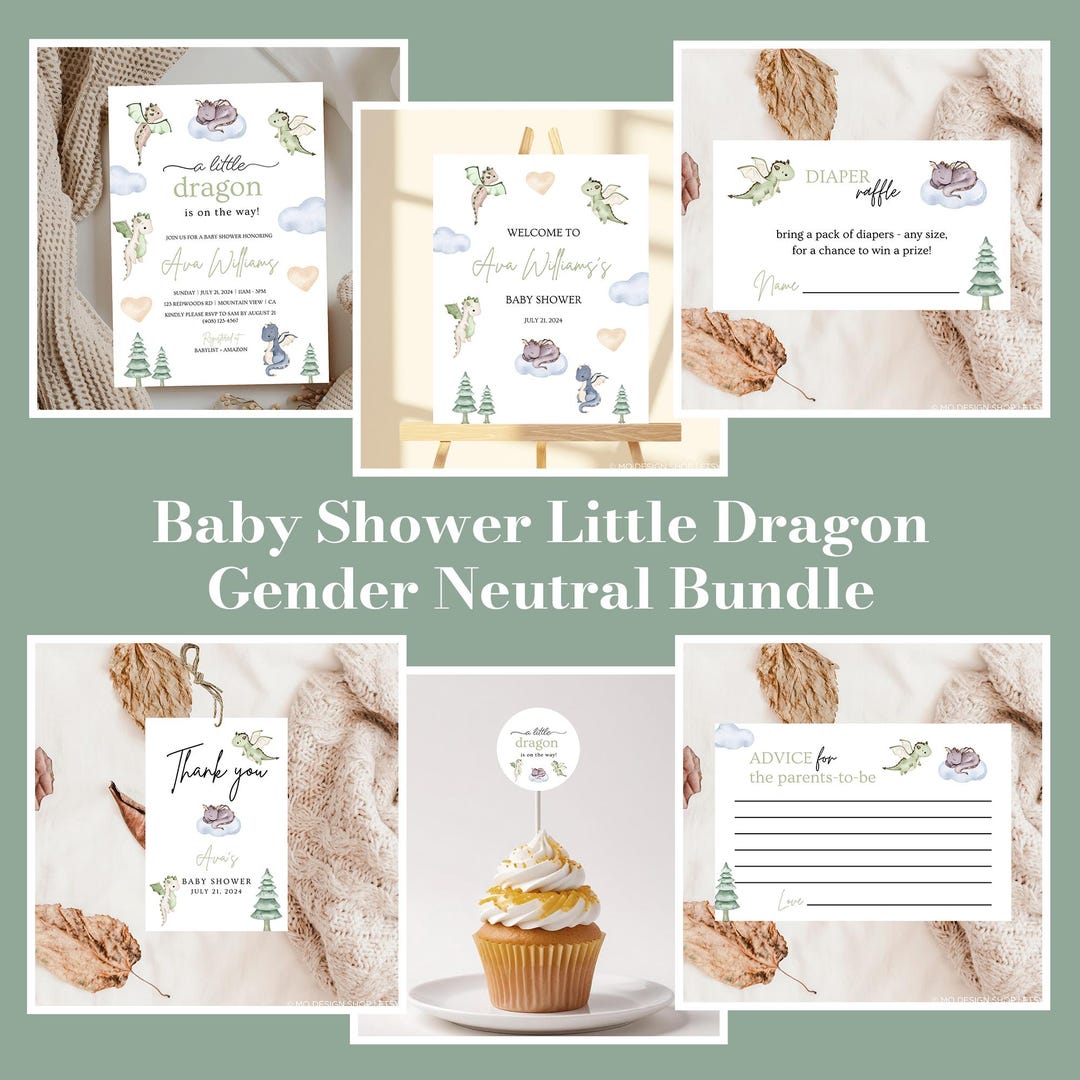Dragon Gender Neutral Baby Shower Bundle | Year of the Dragon | Boy ...