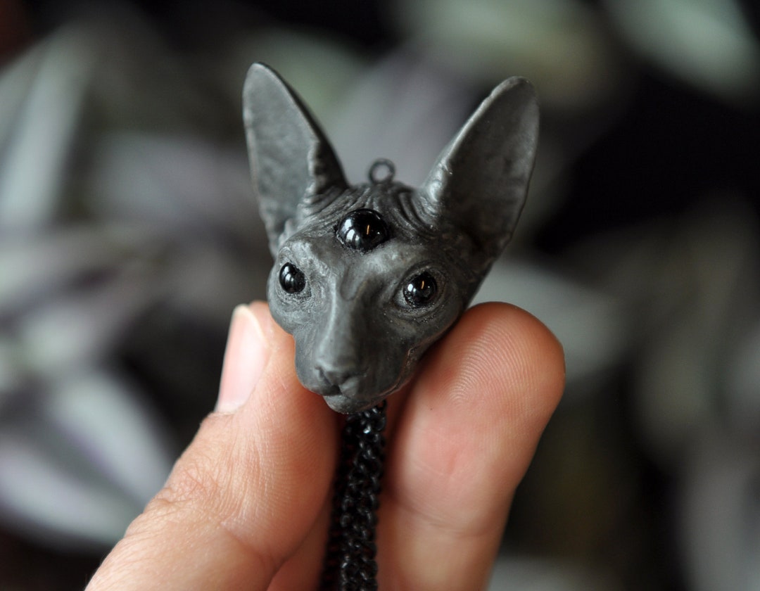 Sphynx Cat Necklace, Sphynx Cat Miniature Sculpture Pendant, Onyx Gems ...