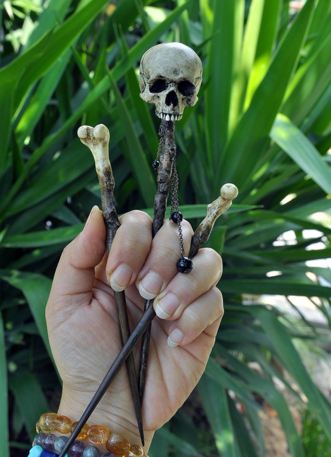 Realistic Human Skull Hair Sticks, Realistic Tree Branch Hair Wand ...
