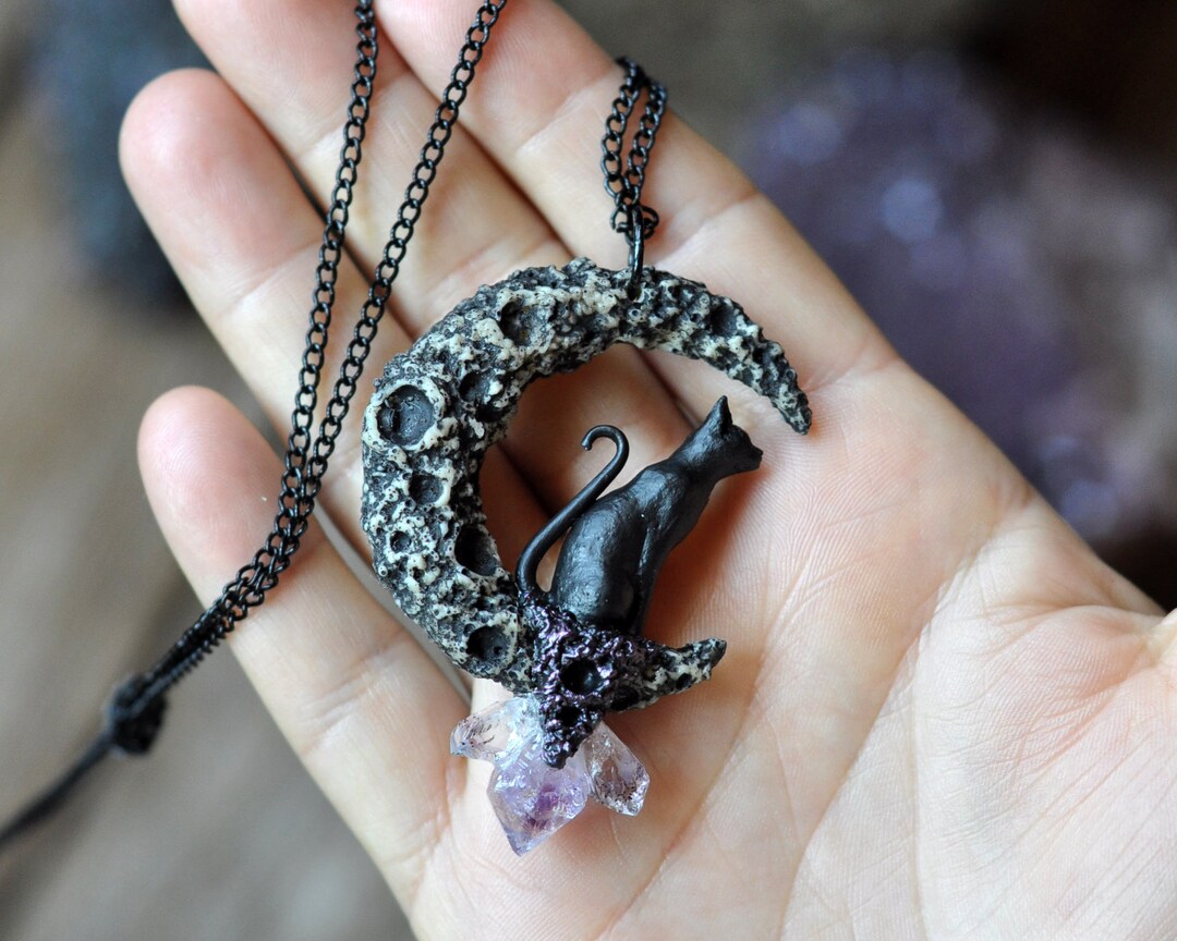 Crater Moon Cat Pendant, Cat Jewelry, Crescent Sailor Moon Necklace ...