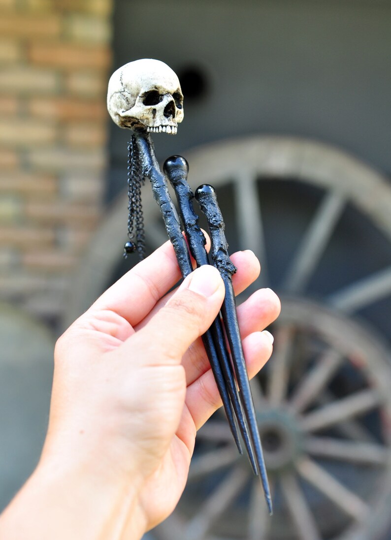 Realistic Human Skull Hair Sticks, Realistic Tree Branch Hair Wand ...