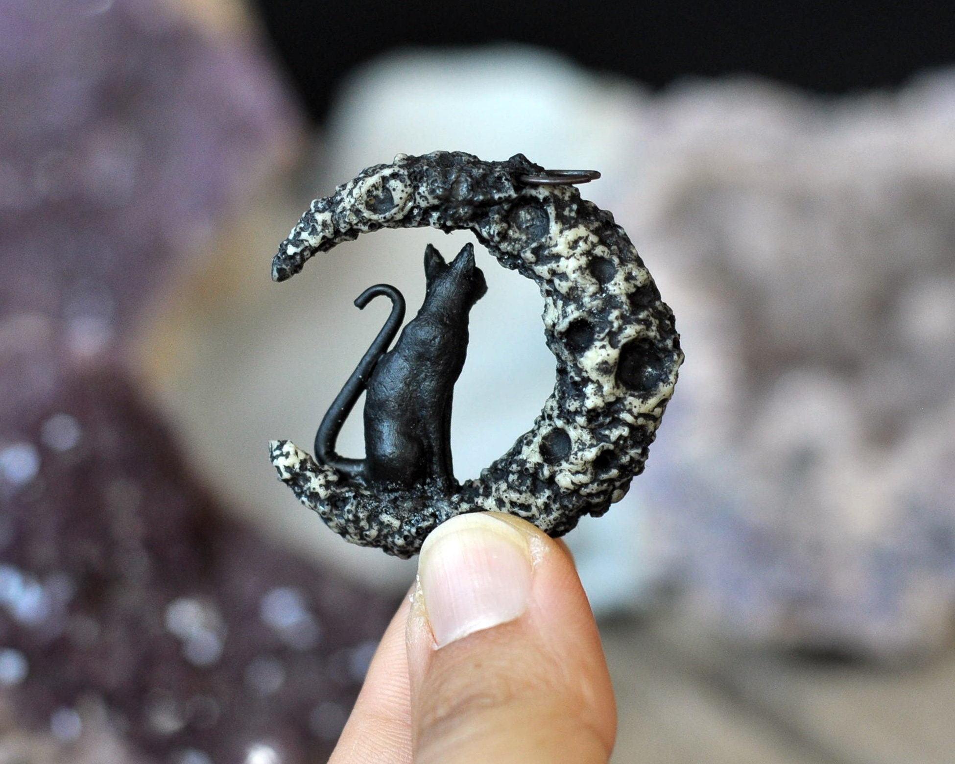 Crater Moon Cat Pendant, Small Size Crater Crescent Moon Necklace ...