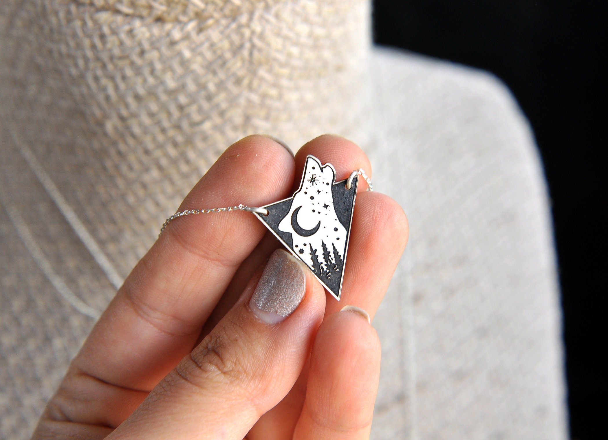 Wolf Necklace Mountain Jewelry Pine Tree Pendant Silver | Etsy