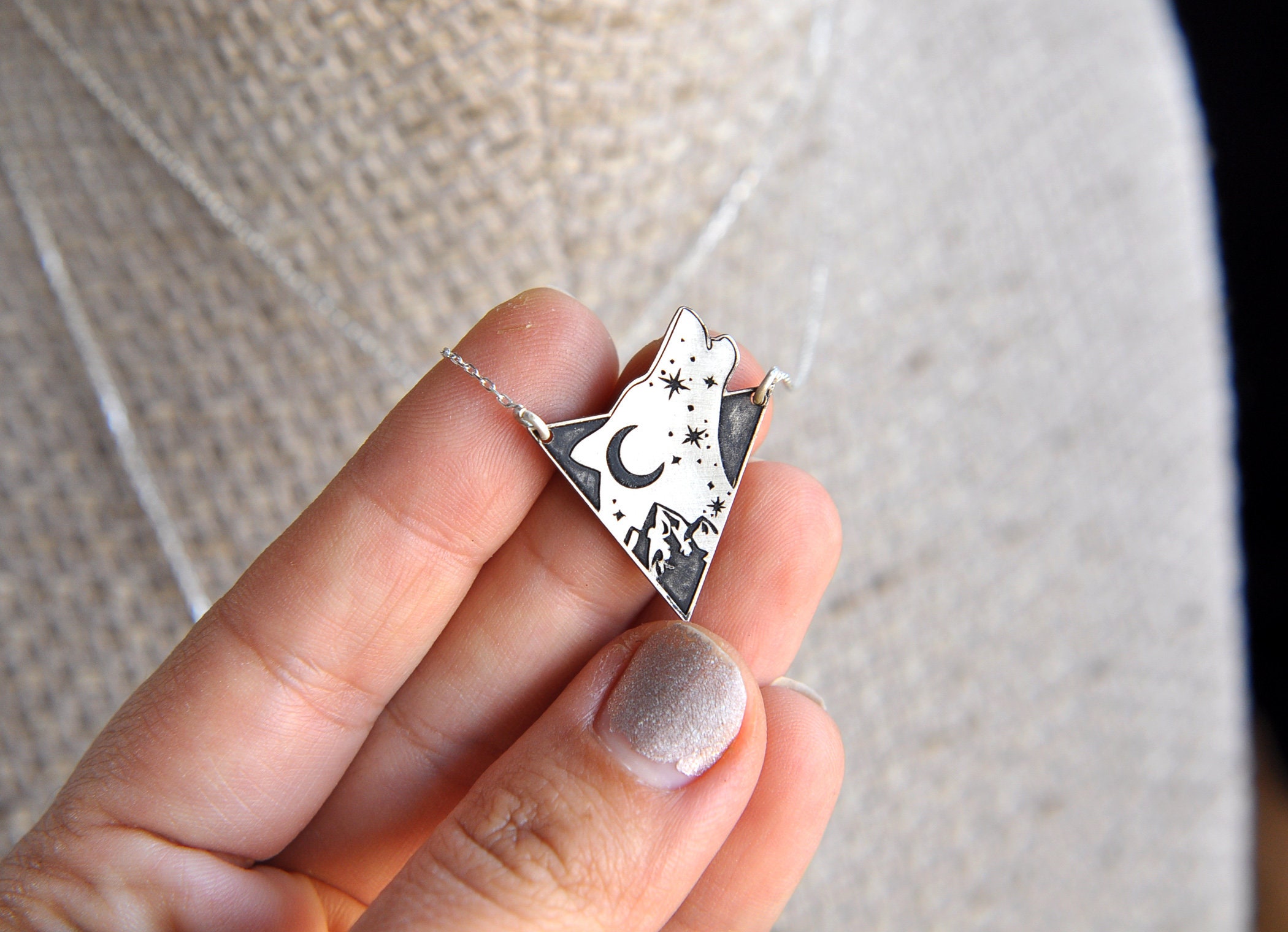 Wolf Necklace Mountain Jewelry Pine Tree Pendant Silver | Etsy