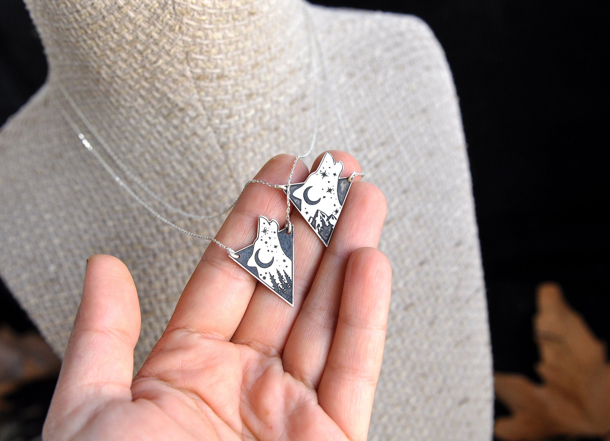Wolf Necklace Mountain Jewelry Pine Tree Pendant Silver - Etsy