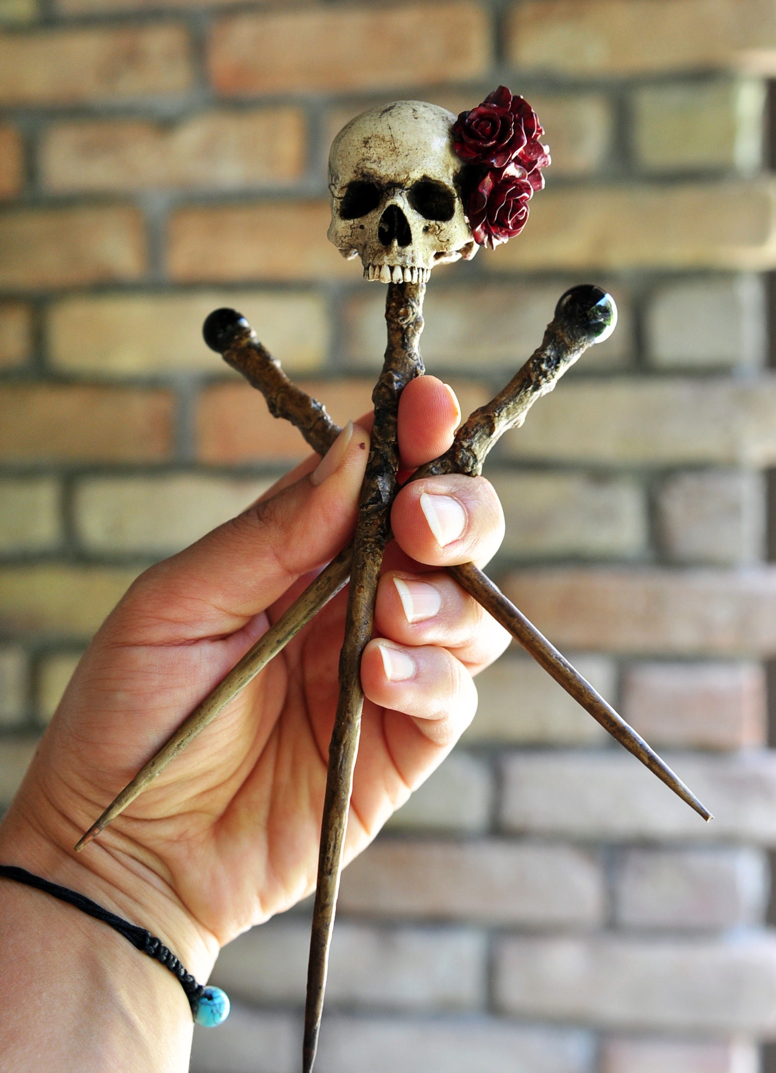 Skull Hair Stick Set Skull and Red Roses Hair Wands Gothic - Etsy