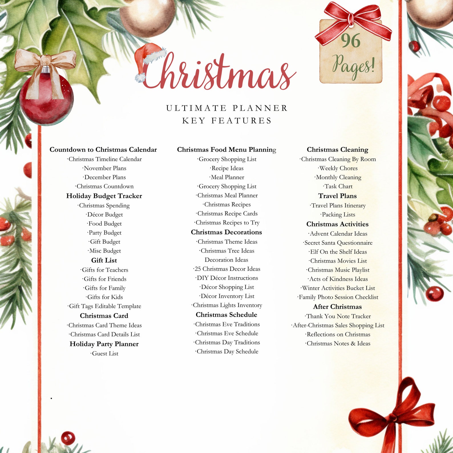 Ultimate Christmas Planner: Holiday Budget, Gift List, Menu (digital ...