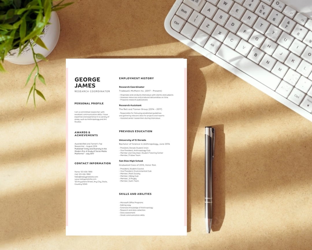 Formal Academic Resume Template: White, Clean CV (canva, Word) - Etsy