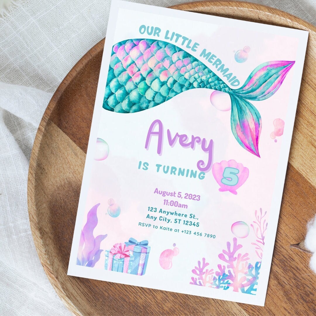 Watercolor Mermaid Birthday Invitation: Under the Sea Party (editable ...